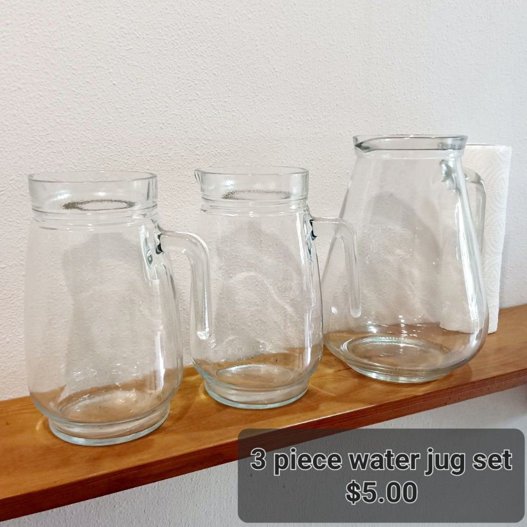 SET OF 3 GLASS JUGS, Furniture & Home Living, Kitchenware & Tableware ...