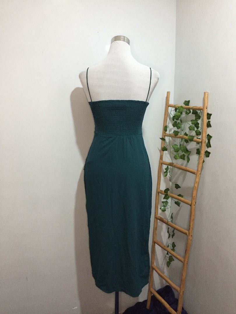 Sexy V neck Spagheti strap Overlap slit Midi Dress, Women's Fashion ...