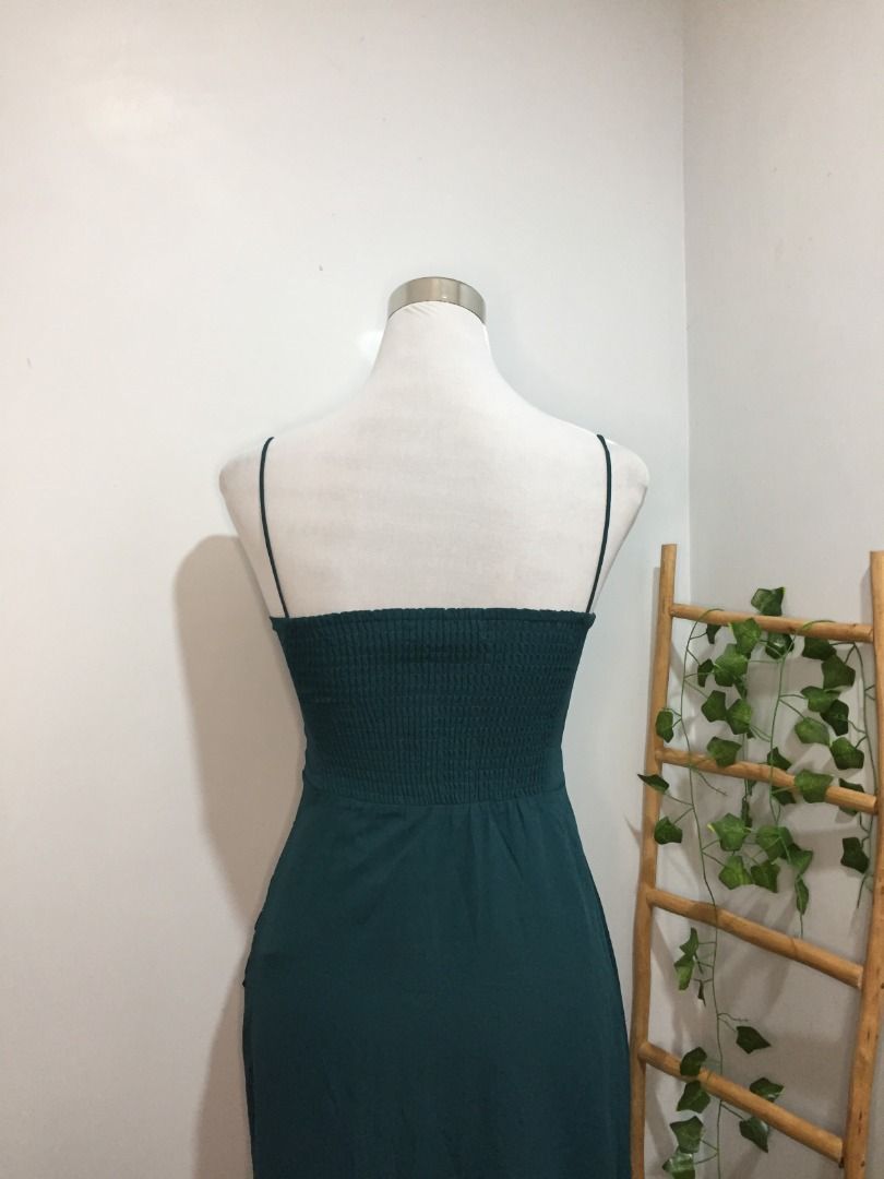 Sexy V neck Spagheti strap Overlap slit Midi Dress, Women's Fashion ...