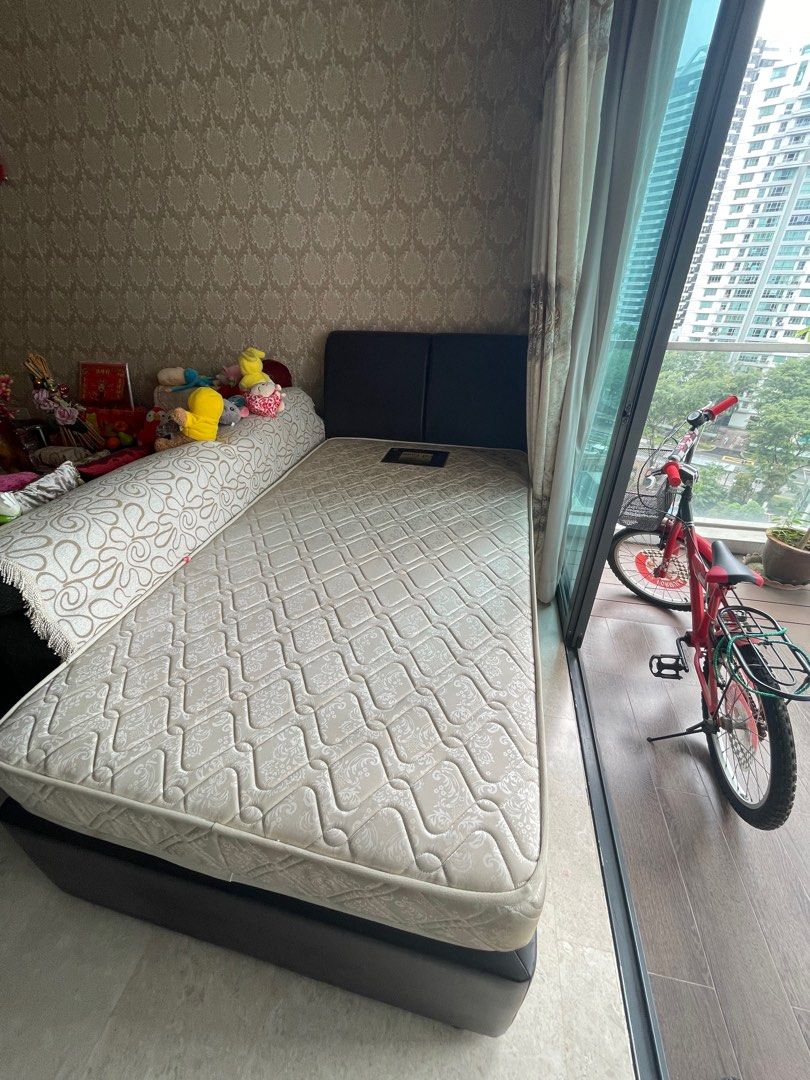 Single bed frame pull out bed with mattress bundle, Furniture & Home ...