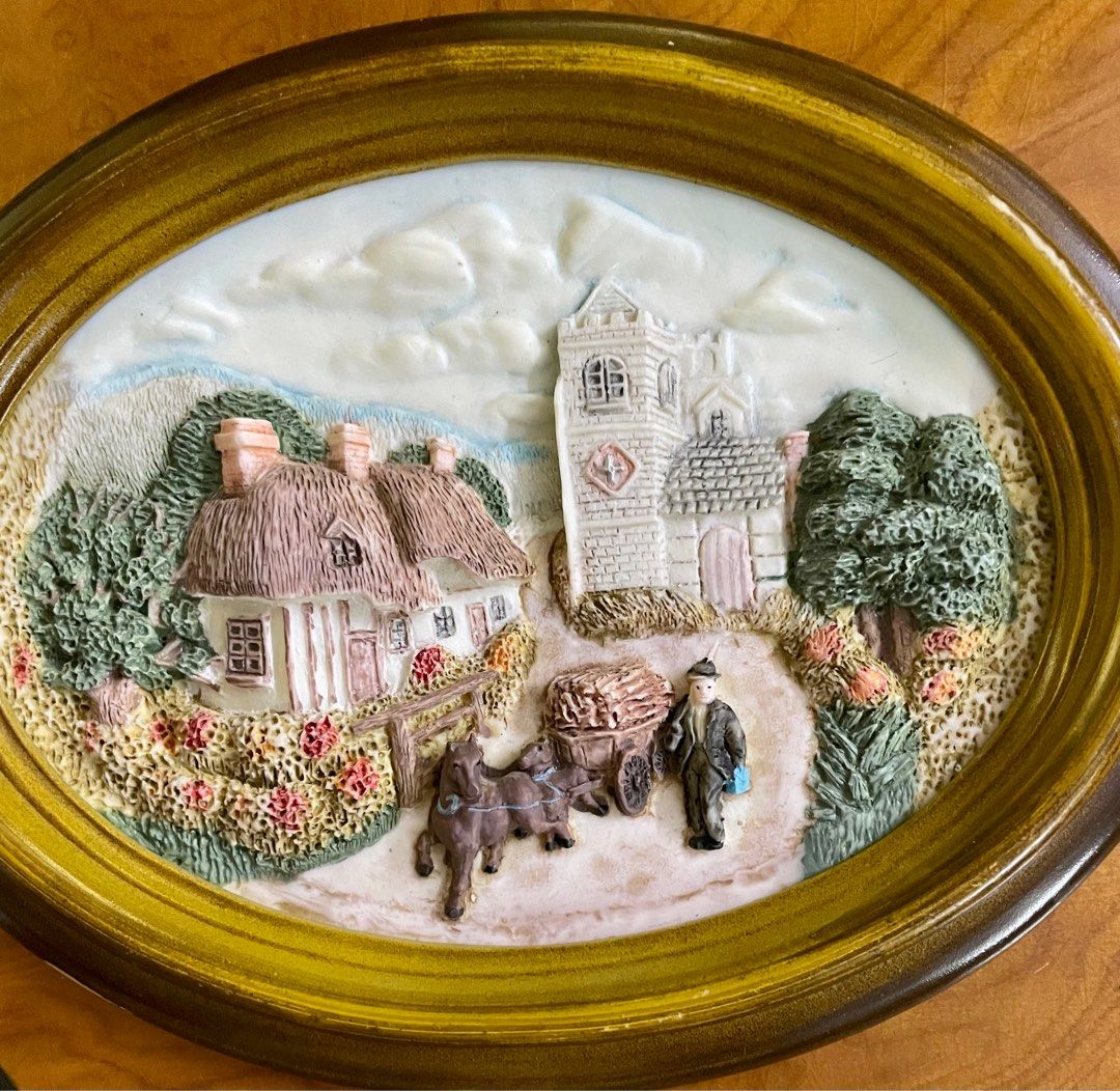 Vintage 3D Oval Plaster Wall Hanging English Cottage 21x16cms ...