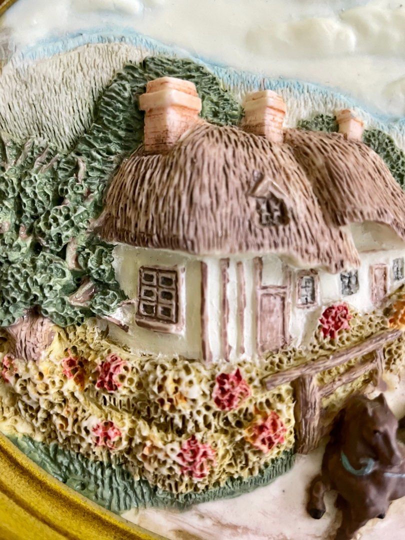 Vintage 3D Oval Plaster Wall Hanging English Cottage 21x16cms ...