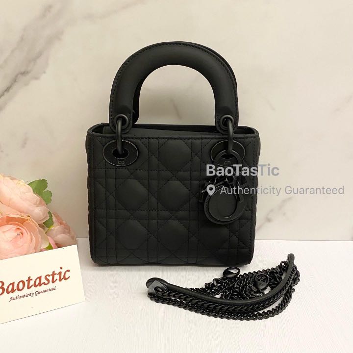 DIOR Lady Dior Mini Black Ultramatte Cannage Calfskin, Luxury, Bags & Wallets on Carousell