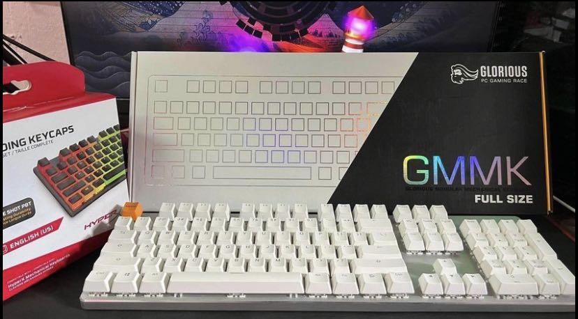 GMMK-Full Size Mechanical Keyboard GLORIOUS (WHITE-SILVER) With HyperX Keycaps, Computers & Tech ...
