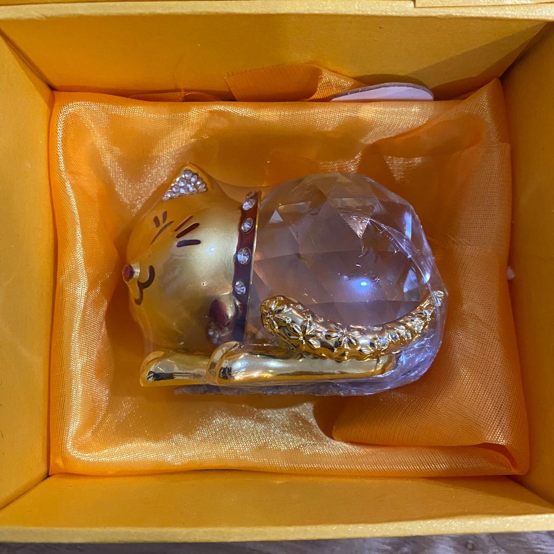 Gold Crystal Fortune Cat 8cm x 3cm x 5cm, Furniture & Home Living, Home ...