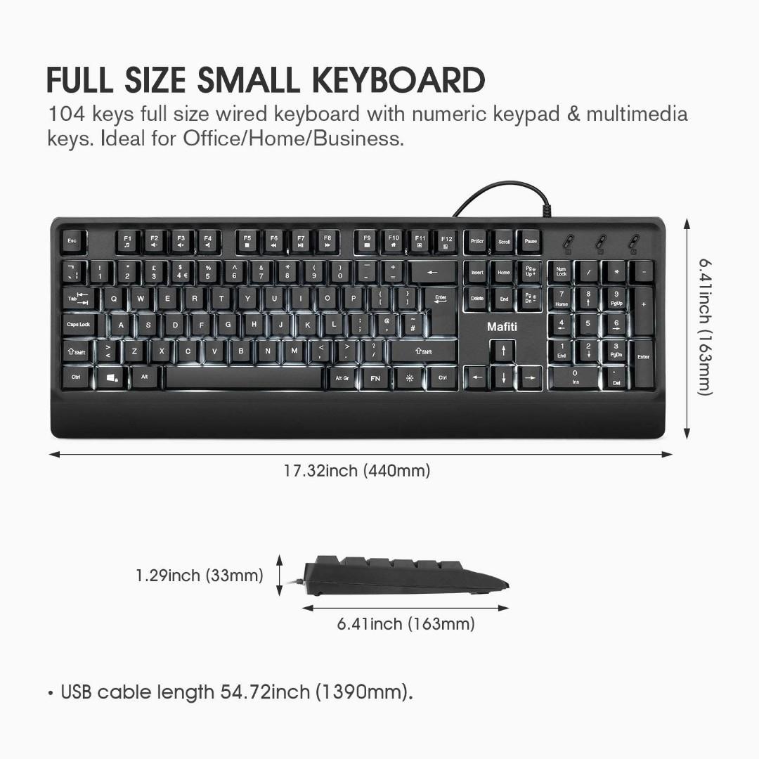 Mafiti Wired PC Keyboard with White Backlit, Computers & Tech, Parts ...