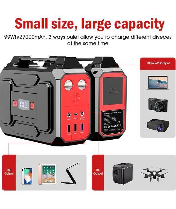 (2703)100W Portable Power Station 99Wh/27000mAh AC Powerbank, Portable ...