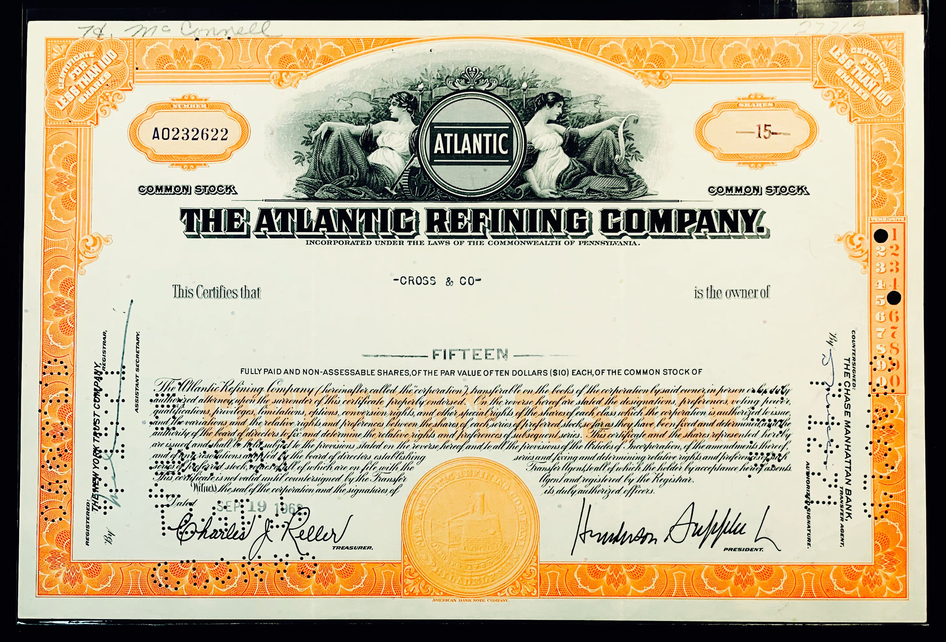 Issued 19th Sep.1962 Old Vintage Stock Certificate 15-Shares Common ...