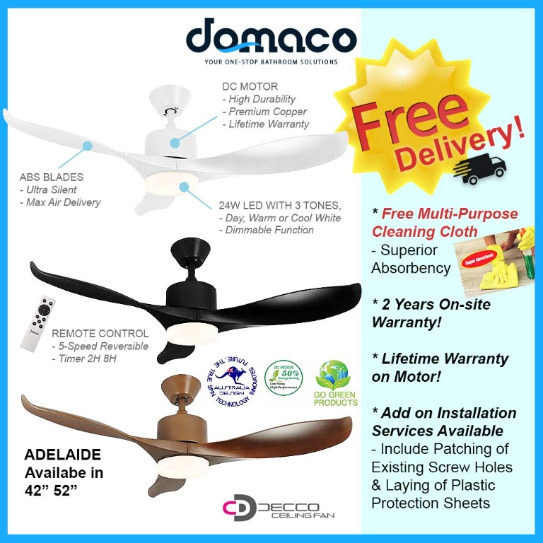Decco Adelaide DC Ceiling Fan With 24W 3 Tone Dimmable LED Light Kit ...