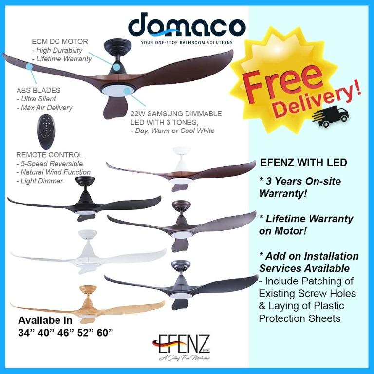 Efenz Downrod DC-Eco Ceiling Fan with 22W Samsung Dimmable LED Light ...