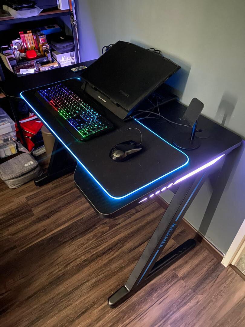 Gaming computer table with RGB lighting, Furniture & Home Living ...