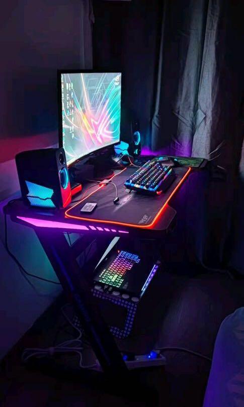 Gaming computer table with RGB lighting, Furniture & Home Living ...