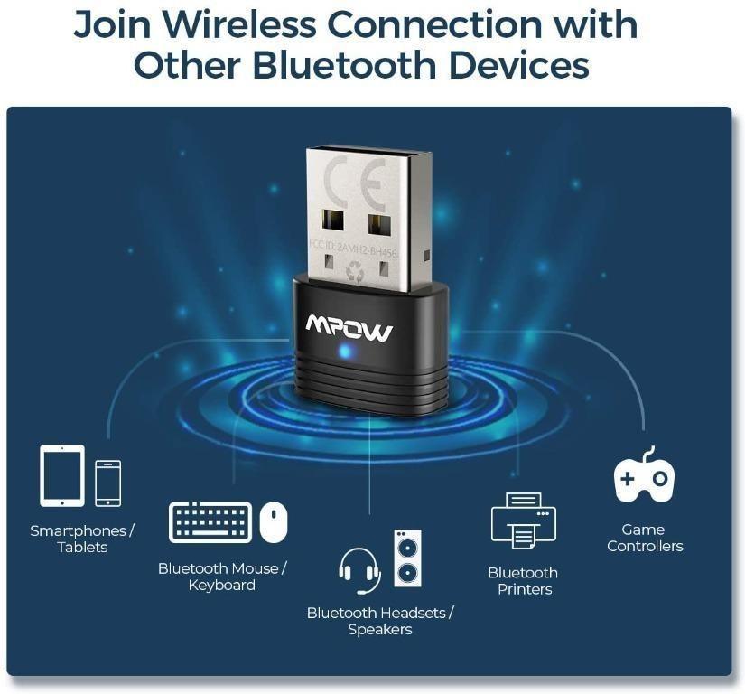 MPOW Wireless Dongle 5.0 USB Adapter Bluetooth Dongle Supports Windows ...