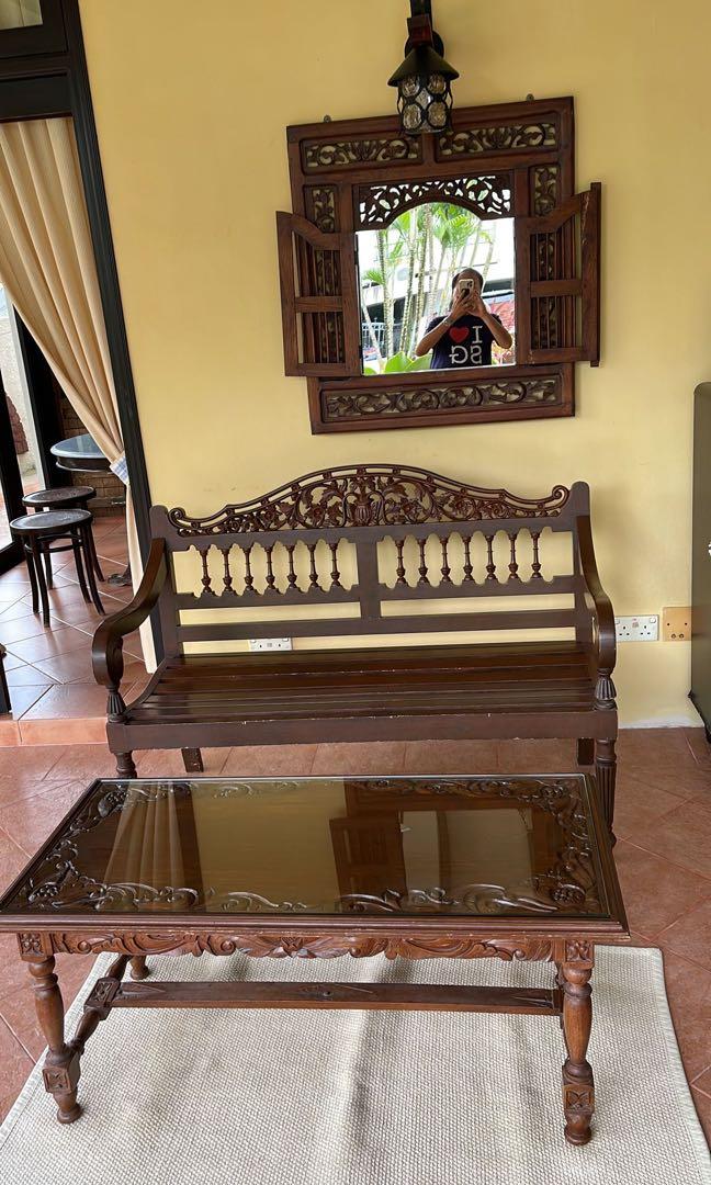 Peranakan table chair mirror bundle, Furniture & Home Living, Furniture ...