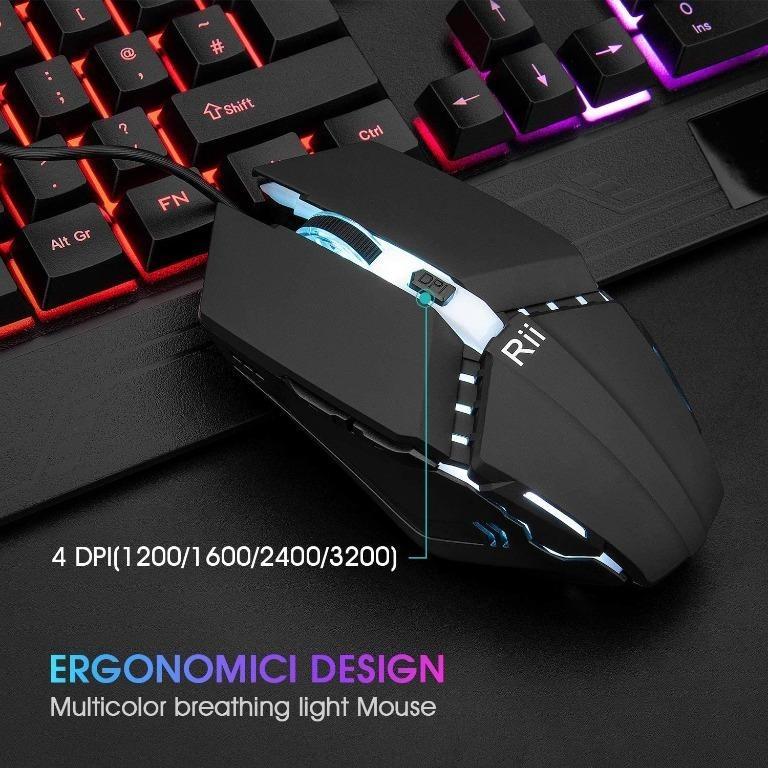 Rii RK400 RGB Gaming Keyboard and Mouse Combo,Wired Mechanical Feel 3 ...