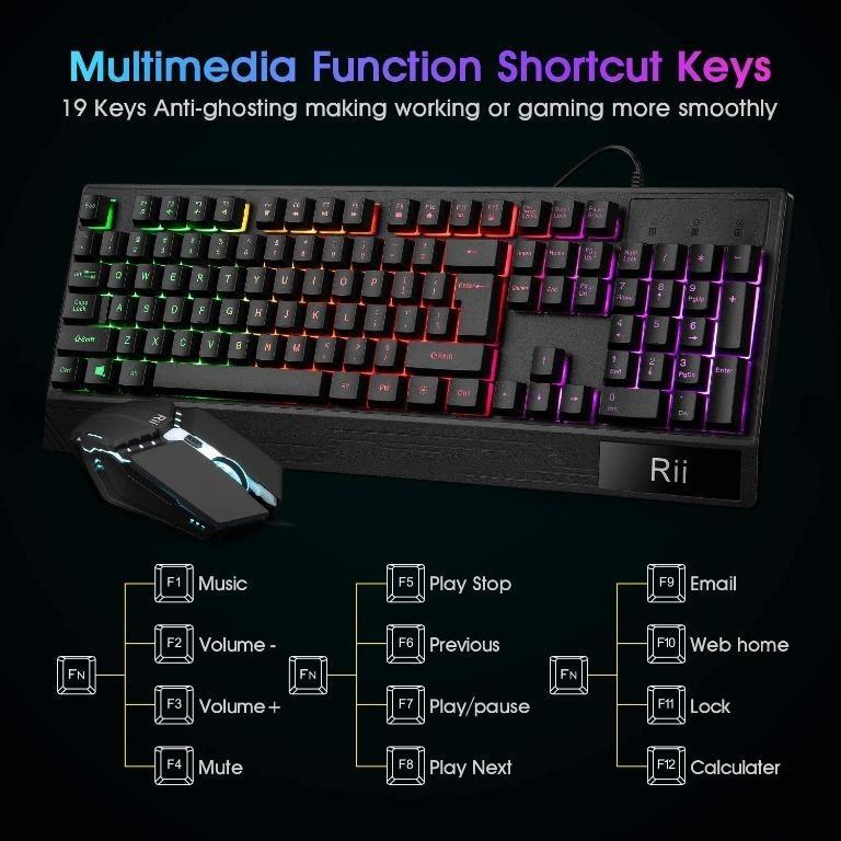 Rii RK400 RGB Gaming Keyboard and Mouse Combo,Wired Mechanical Feel 3 ...
