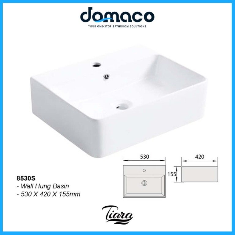 Tiara 8530S Wall Hung Basin, Furniture & Home Living, Bathroom ...