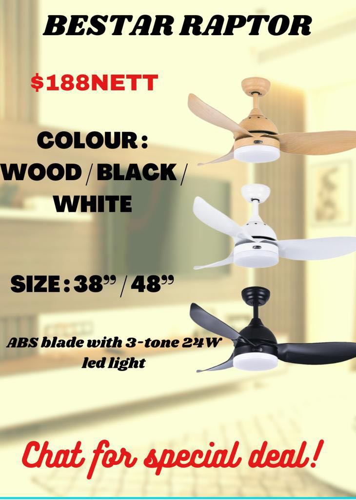 BESTAR RAPTOR CEILING FAN $20 INSTALLATION, Furniture & Home Living ...