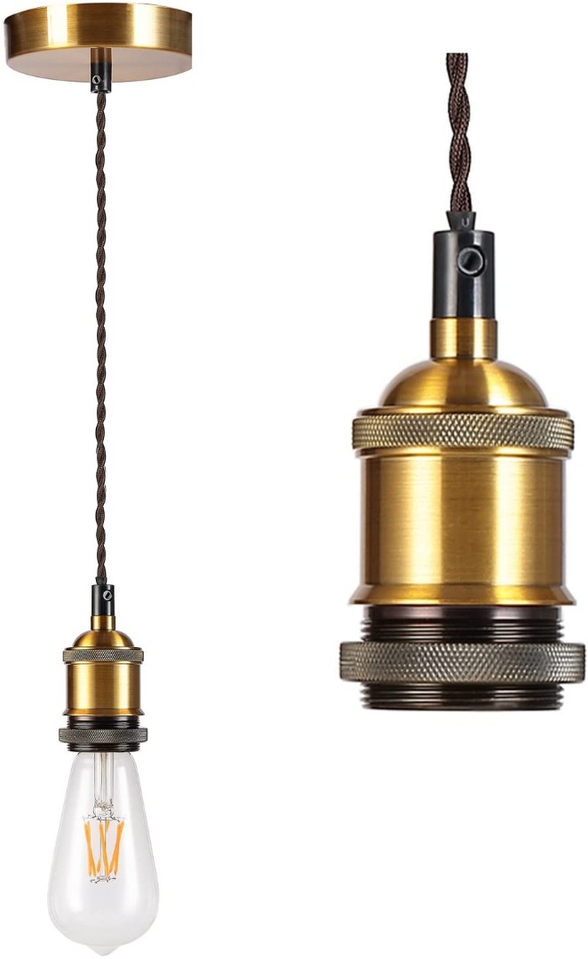 COZZY Vintage Ceiling Pendant Light Fitting, Brown Twisted Braided Flex ...