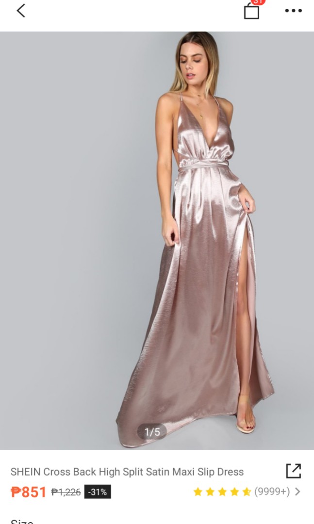 Cross Back High Split Dress, Women's Fashion, Dresses & Sets, Evening ...
