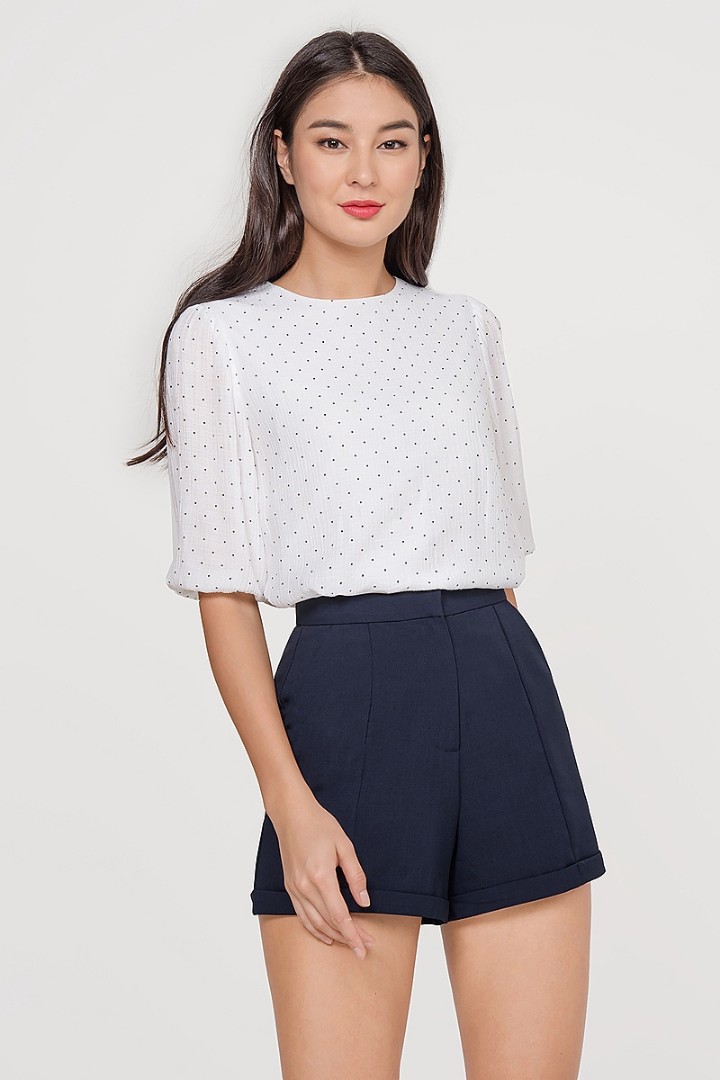 Fayth Tink Dotted Puff Sleeve Top, Women's Fashion, Tops, Blouses on ...