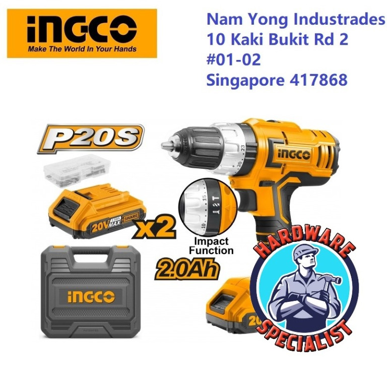 Ingco CIDLI20031 P20 Lithium Ion Cordless Impact Drill, Furniture ...