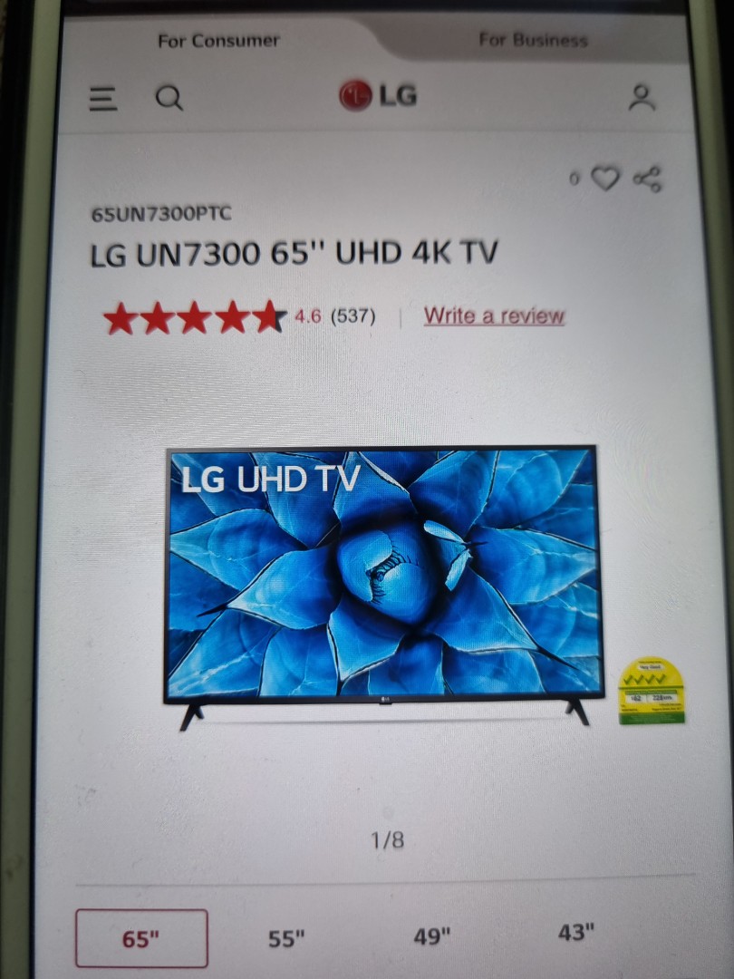 LG UN 7300 65" UHD 4K TV c/w sound bar & subwoofer, TV & Home ...