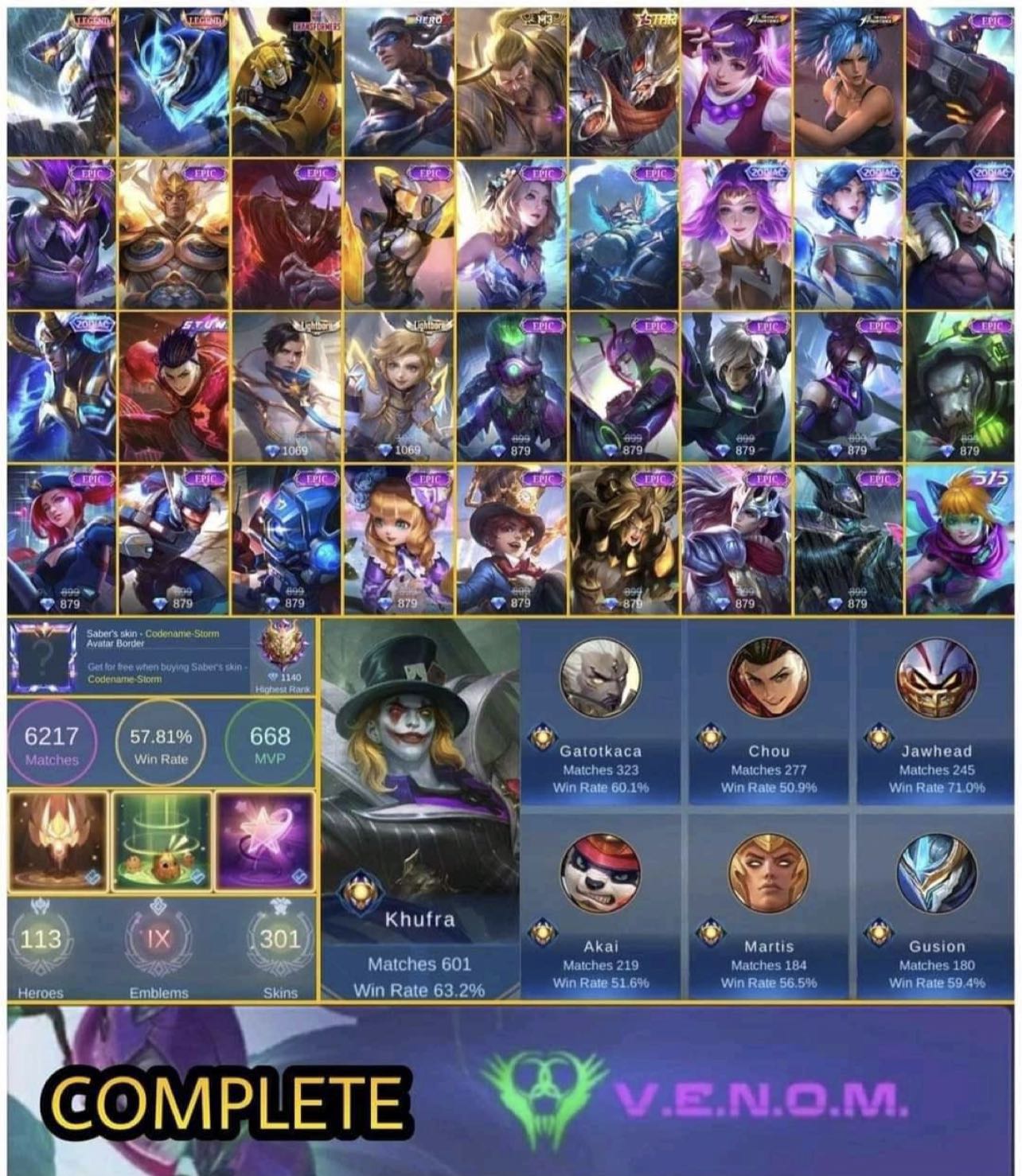 301 Skins Legend Saber Legend Gusion Bumblebee Xborg Hero Bruno