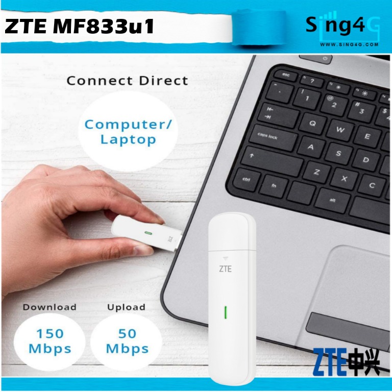 4G USB MODEM ZTE MF833 (4G 150Mbps Single PC Use) TPG SINGTEL STARHUB ...