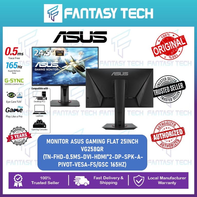 Asus VG258QR 24.5" Inch Gaming Monitor with FULL HD, Nvidia G-Sync ...