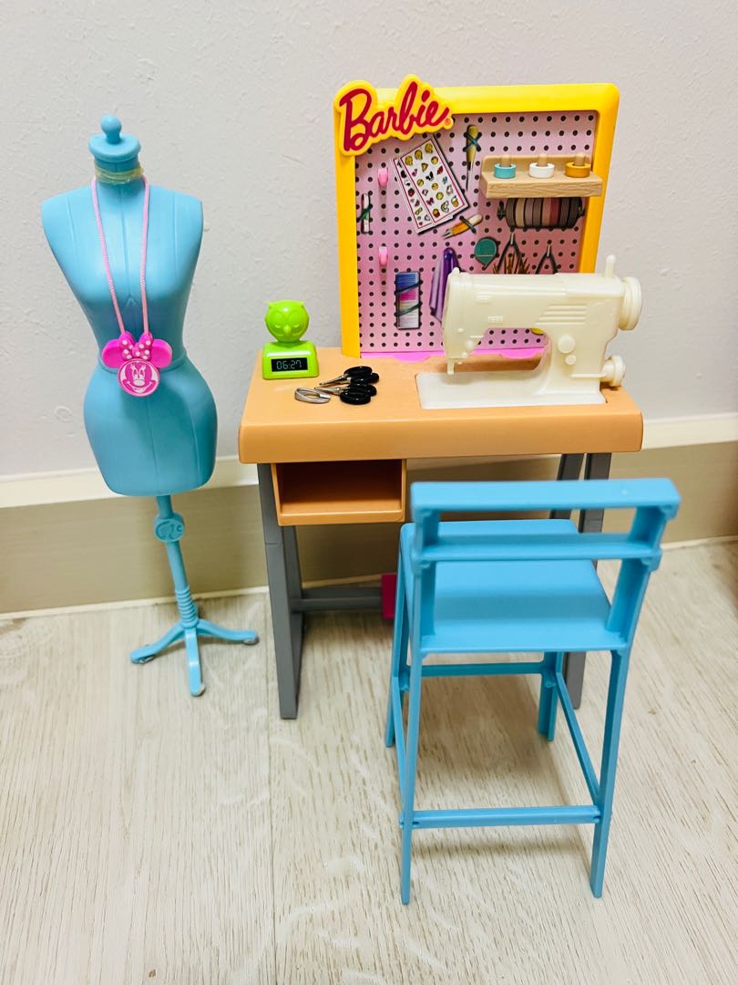 Barbie sewing set / Study table / Swing Chair and Beach Table, Hobbies ...