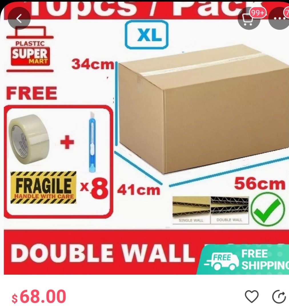 Carton 56*41*34cm 78L - used once, Furniture & Home Living, Home ...