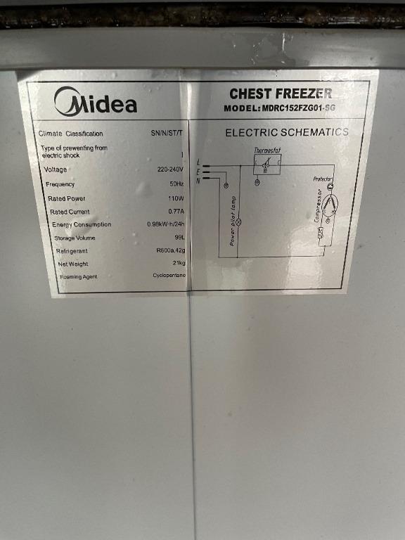 MIDEA CHEST FREEZER MDRC152FZG01-SG (GROSS 99L), TV & Home Appliances ...
