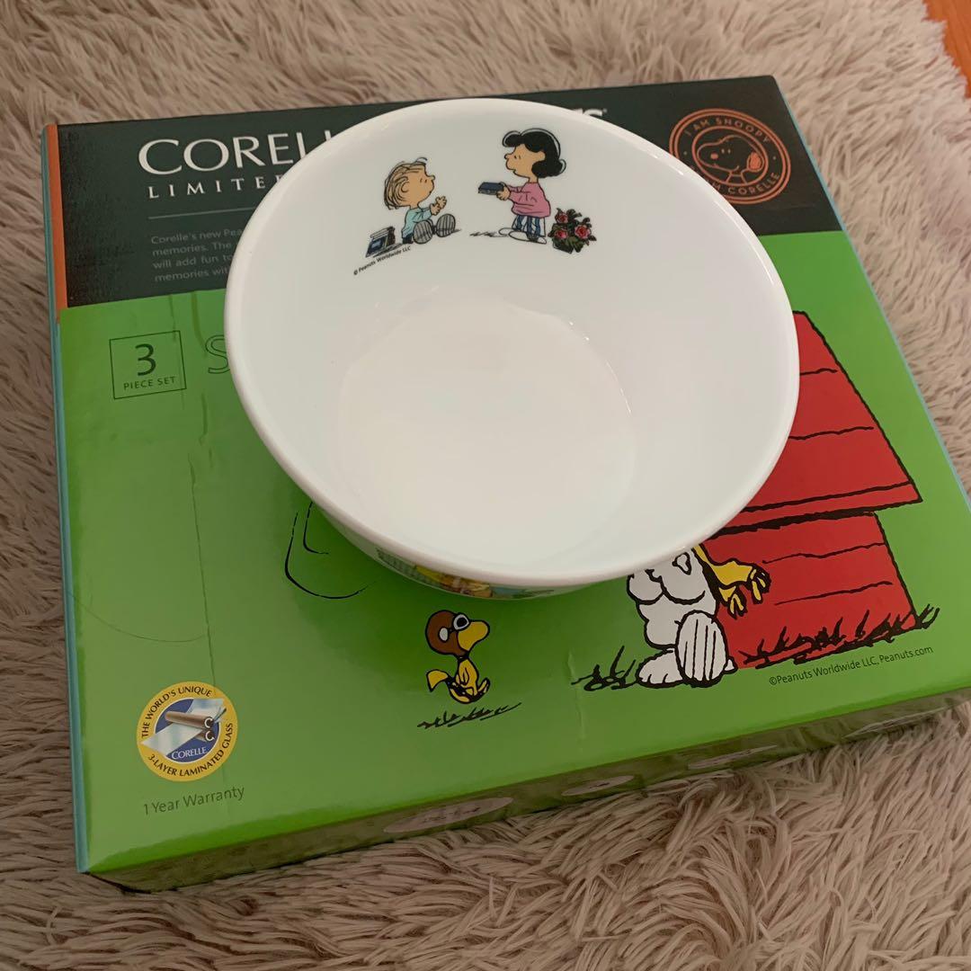 Corelle x Peanuts Set 3 pcs Limited Edition, Furniture & Home Living ...