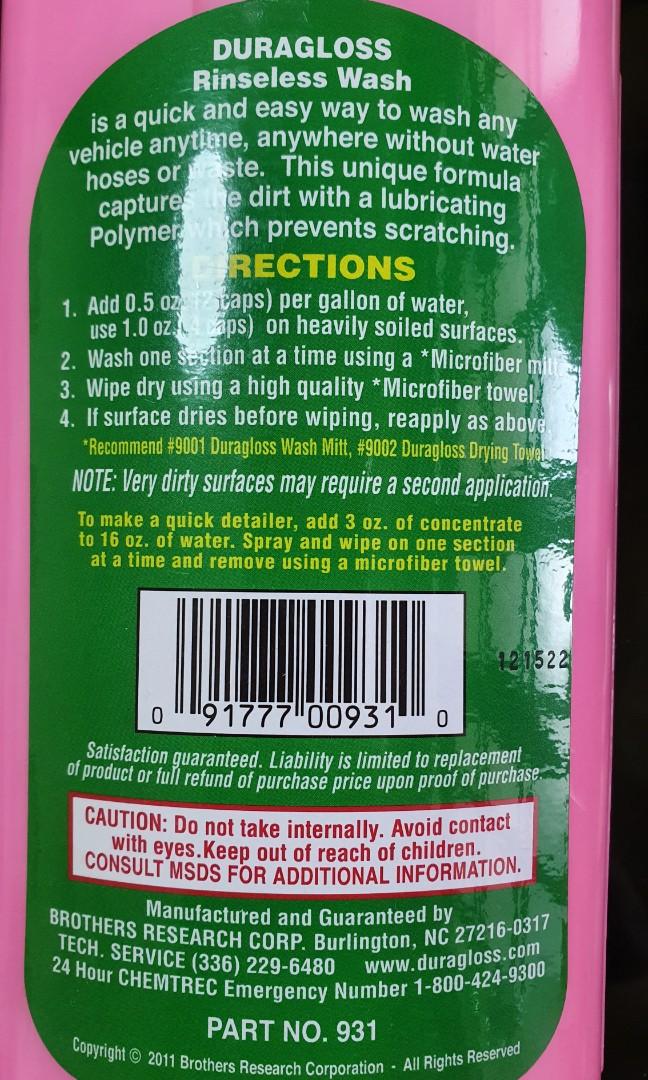 Duragloss 931 Rinseless Wash with Aquawax, Car Accessories, Accessories ...
