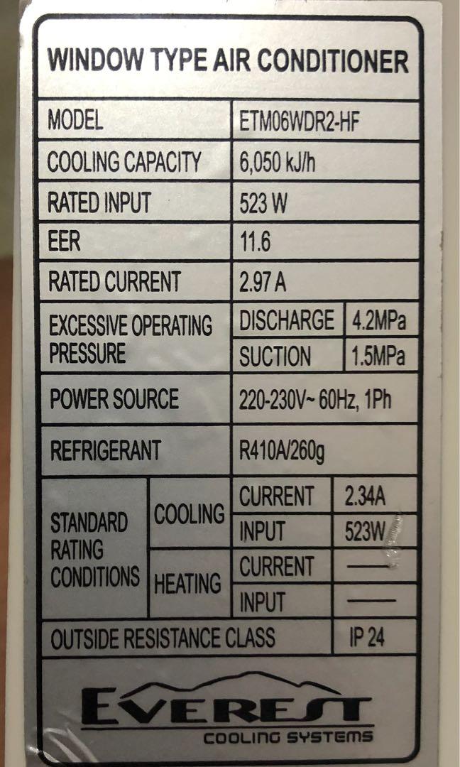 Everest Window Type Aircon, TV & Home Appliances, Air Conditioning and ...