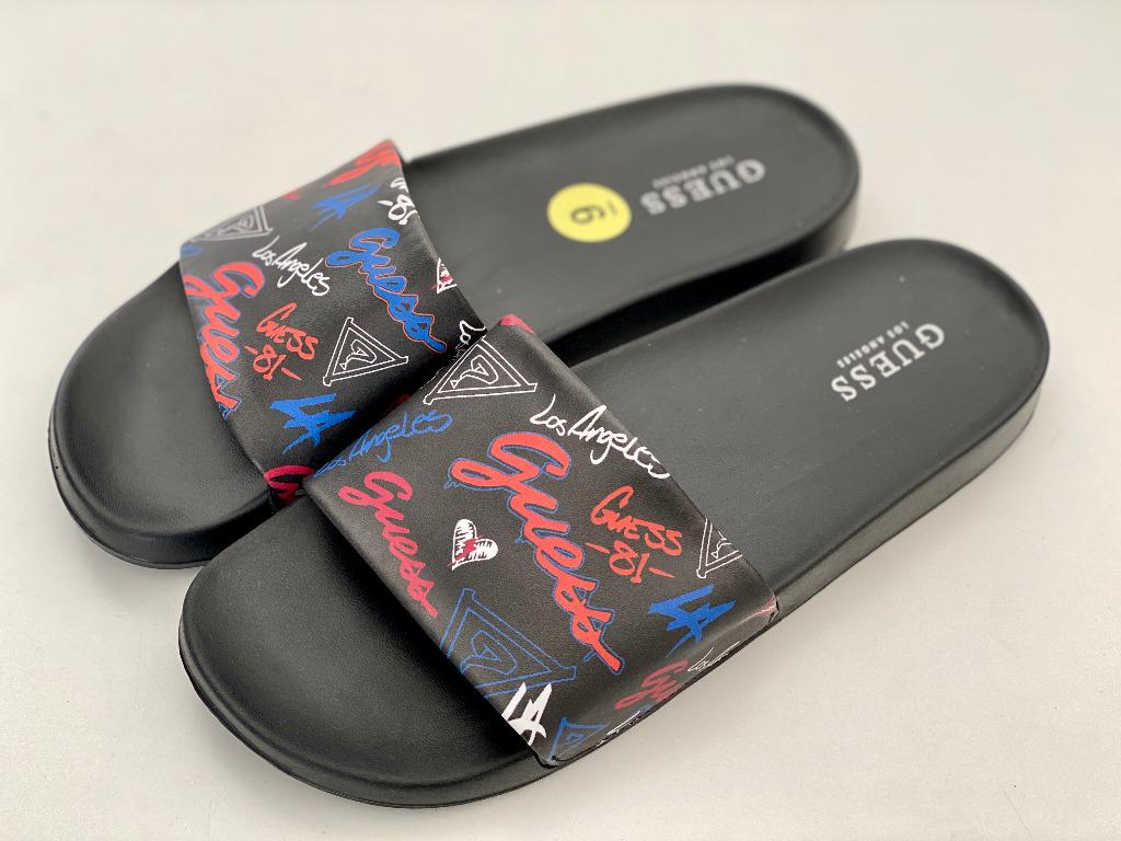 GUESS WAITING BLACK RED SIGNATURE LOGO WOMEN'S POOL SLIDES SANDALS 7 or ...