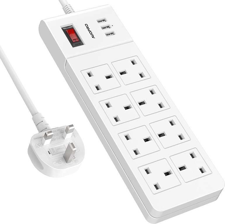 H2310 Extension Lead 3M, 8 Gang Plug Extension with USB(3 x 3.1A ...