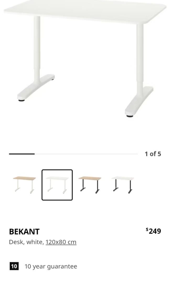 Ikea Bekant white desk, computer desk, study table, office table, Furniture & Home Living ...