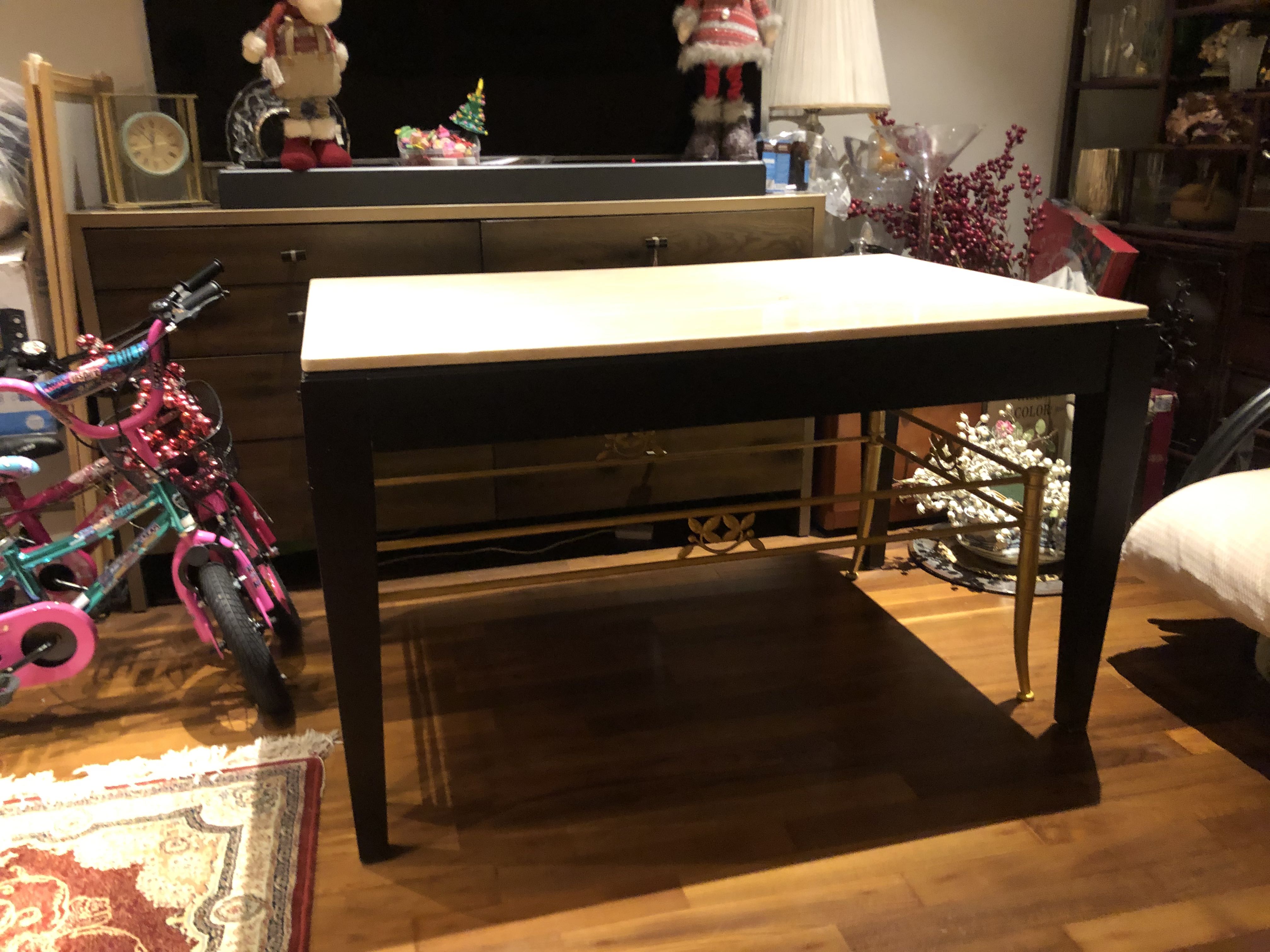 Korean white Synthetic marble solid surface dining table with black ...