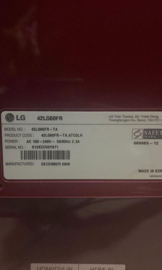 LG Scarlet 42LG60FR LCD TV (cracked, spoilt) for parts, TV & Home ...