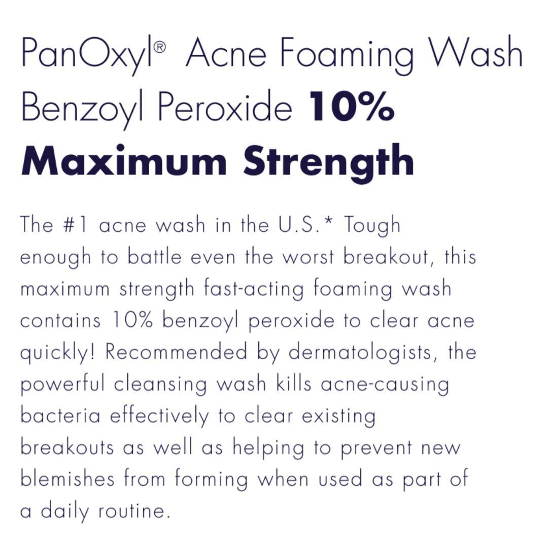 PanOxyl Acne Foaming Wash Benzoyl Peroxide 10% Maximum Strength / 4% ...