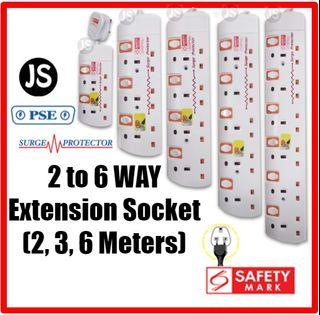 SUM 2/3/4/5/6 WAY Black Extension Socket (2, 3, 6 Meters) With Surge ...