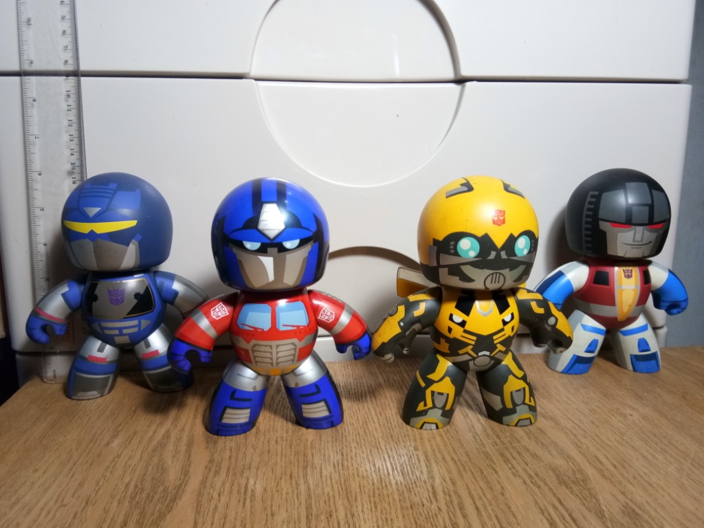 SET OF 4 Transformers Mighty Muggs Optimus Prime Bumblebee Soundwave ...