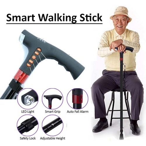 Smart Walking Stick Radio Fall Alert Lights Help Eldery Safety, Health ...