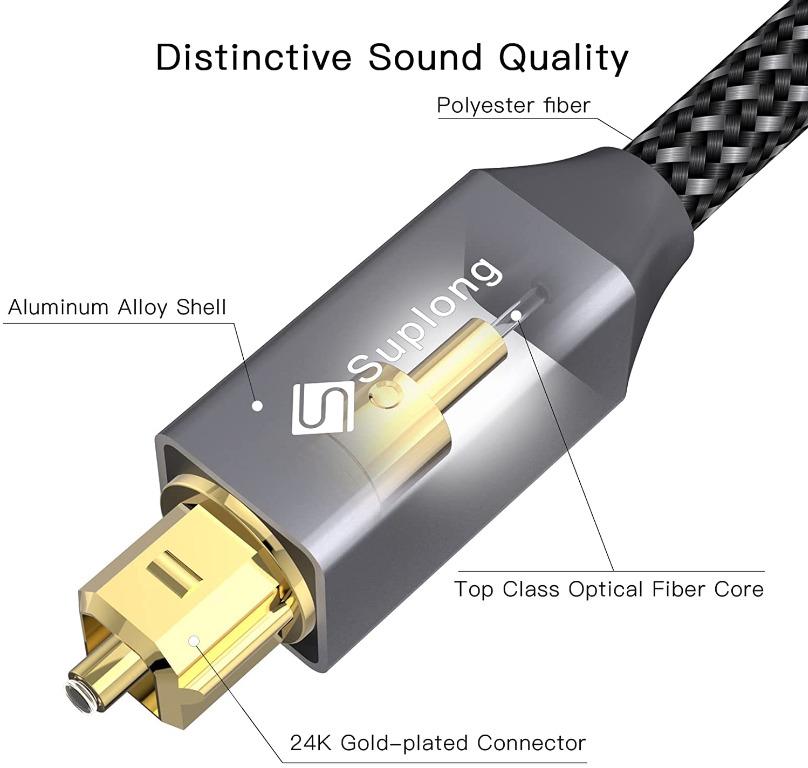 Suplong Optical Cable (1.8m/6ft) Digital Optical Audio Cable Gold ...