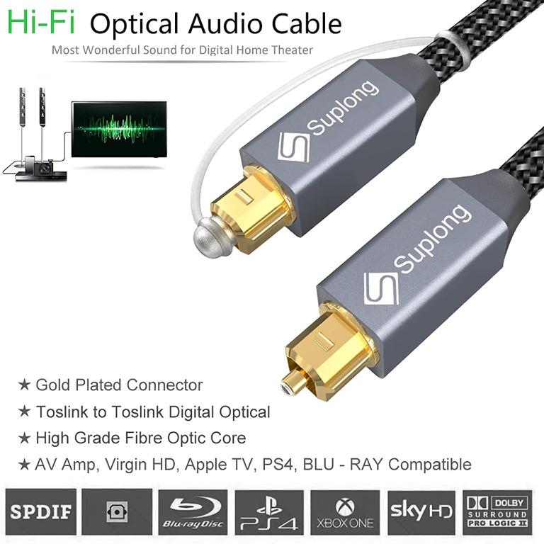 Suplong Optical Cable (1.8m/6ft) Digital Optical Audio Cable Gold ...