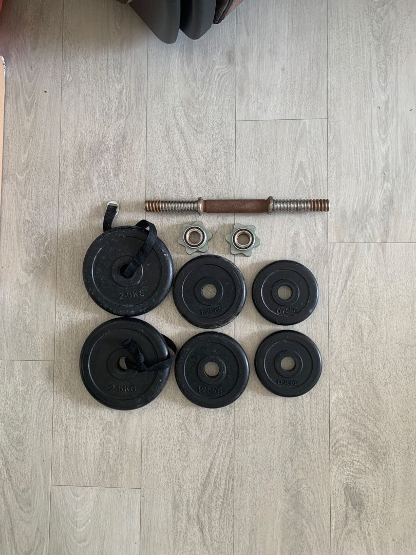 WEIGHT TRAINING DUMBBELL KIT 10 KG / Set: 6 X Weights & 1 X Bar & 2 X ...