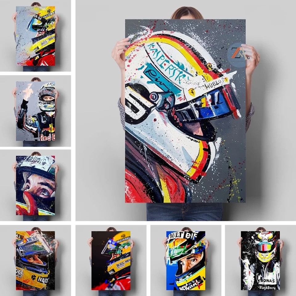 Formula F1 Racer Abstract Color Graffiti Helmet Picture Canvas Poster ...