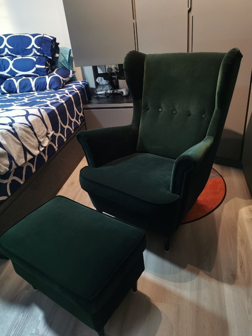 Ikea Strandmon Arm chair and foot stool, Furniture & Home Living ...